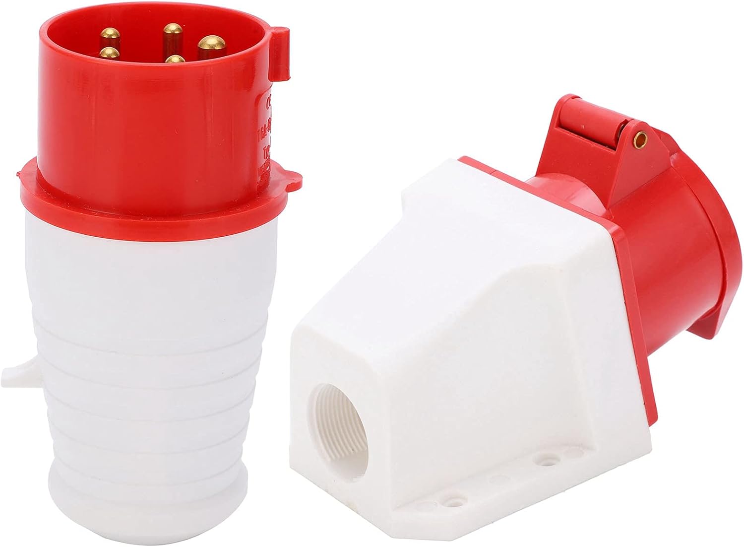 16A 5-Pin Wall-Mount Industrial Plug & Socket (Male & Female) – IP44 ...